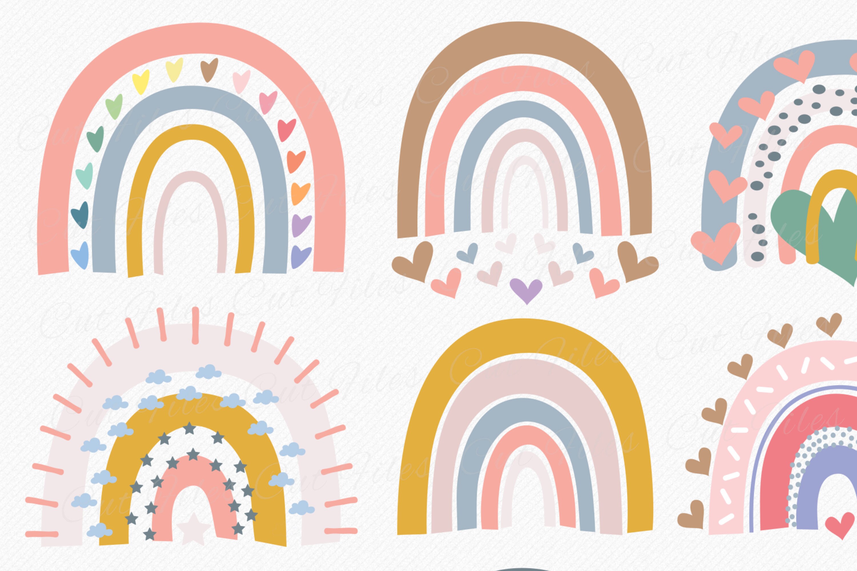 Boho Rainbow SVG , Pastel Rainbow Bundle, Clipart Templates, Rainbow ...