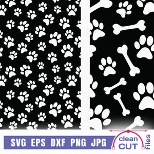 Seamless Paw and Bone SVG Pattern Bundle, Animal Paw Print Background ...