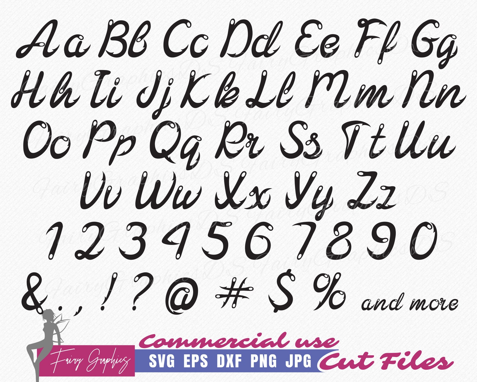 Fish Hook Fishing Font TTF OTF SVG, Fish Hooks Letters, Installable ...