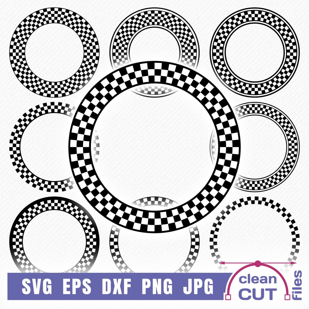 Checkered Circle Patterns SVG Bundle, Circle Border Background Frames ...