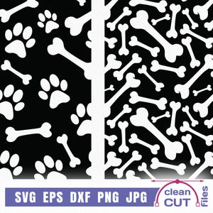 Seamless Paw and Bone SVG Pattern Bundle, Animal Paw Print Background ...