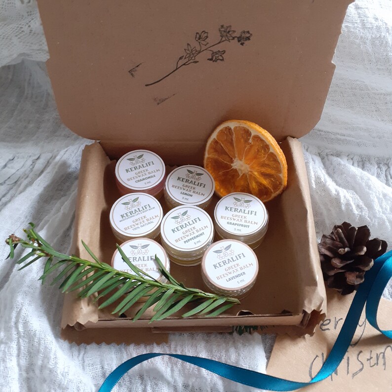 Christmas Lip Balm Gift Set, Handmade Greek Beeswax Balms - Etsy
