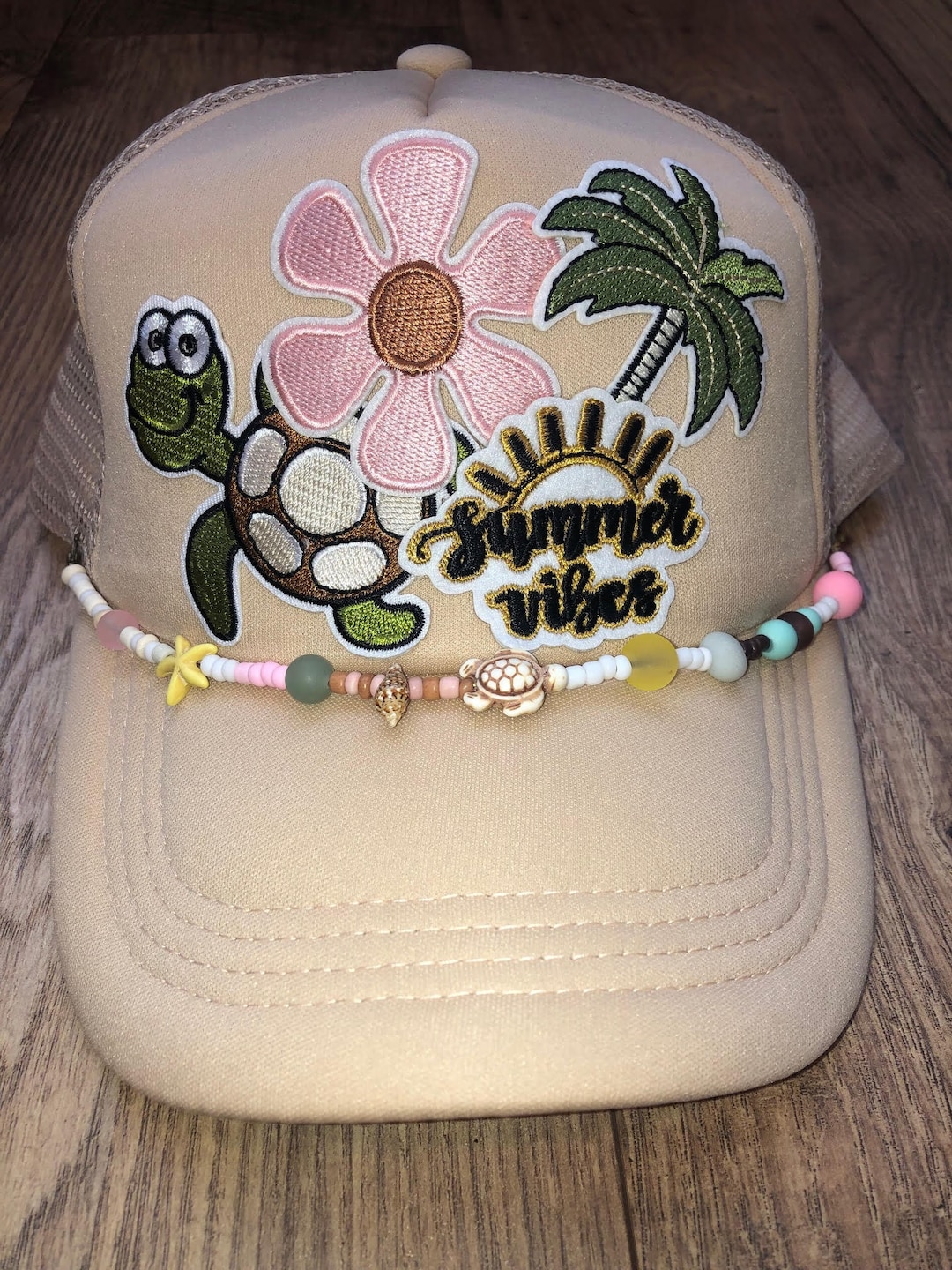 Turtle, Palm Tree, Trucker Hat With Beaded Band - Etsy