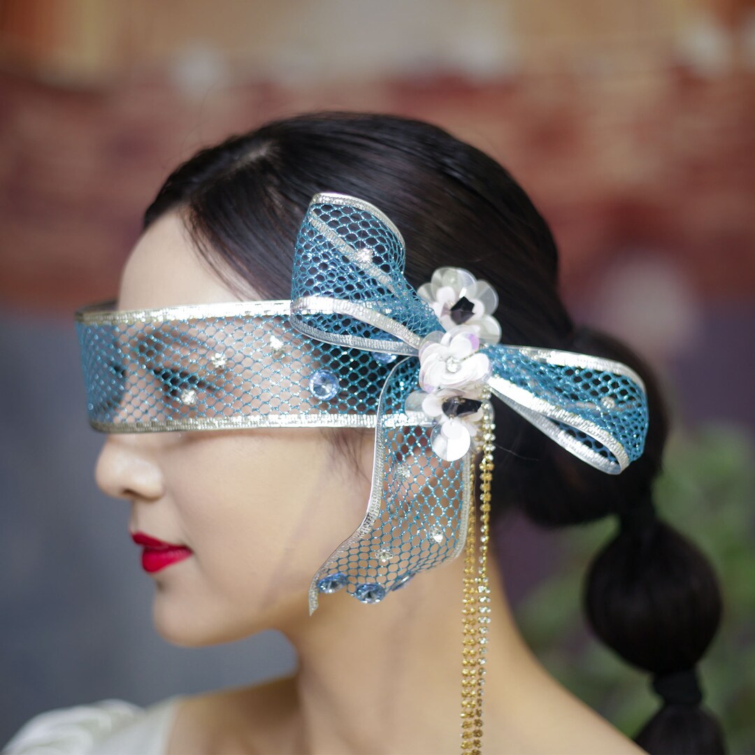 Simple Blue Eyewear,mysterious Sexy Eye Mask,mesh Hollowed Out Stage ...