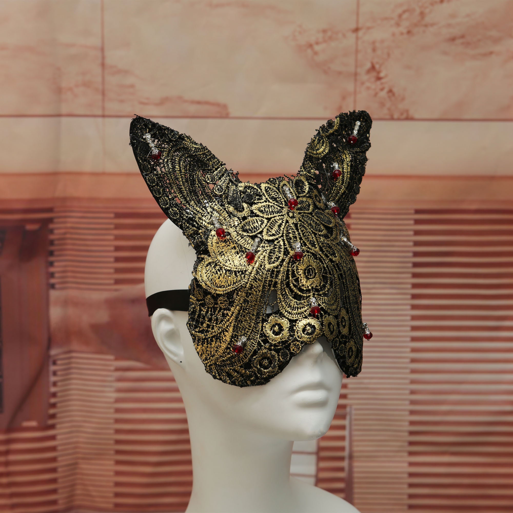 Gold Hot Drill Lace Mask Cute Cat Ears Full Face Mask - Etsy