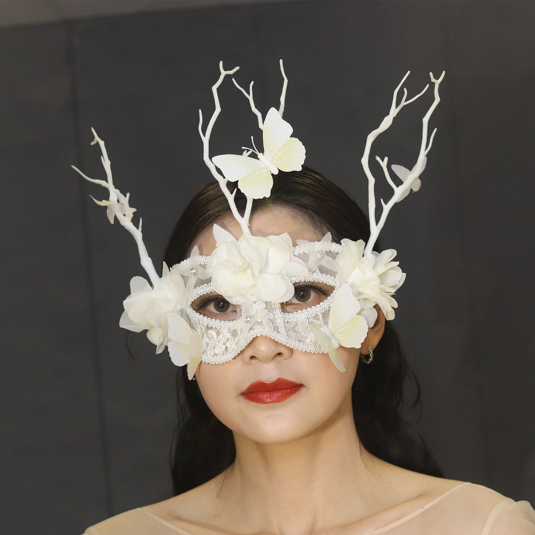 White Butterfly Branch Mask,halloween Party Mask,exaggerated Mask ...