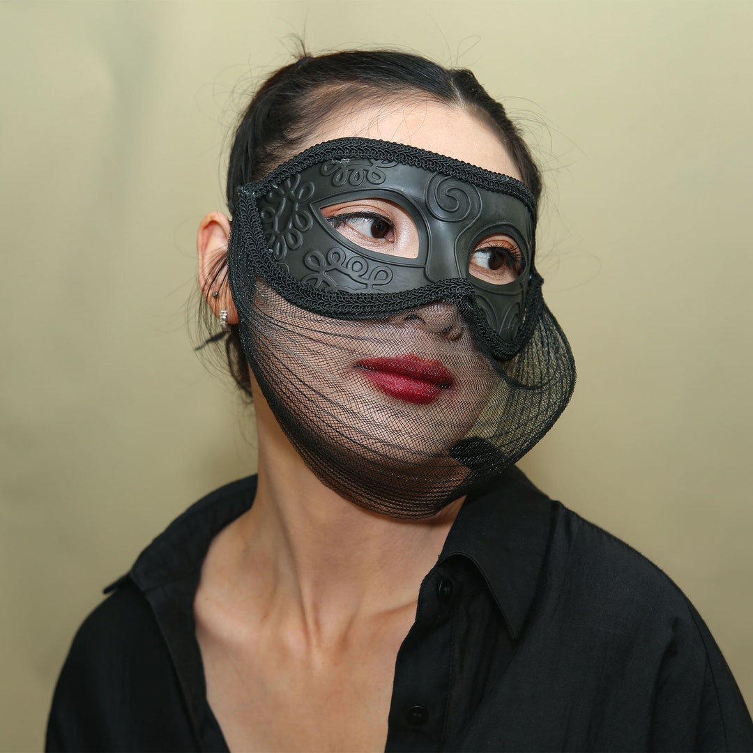 Black Mesh Veil Mystery Masquerade Party Halloween Women's - Etsy