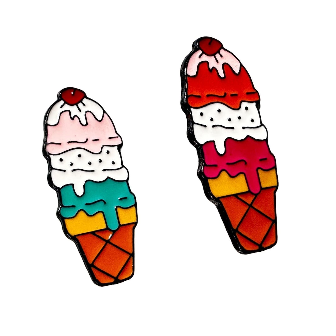 Ice Cream Cone Lapel Pin Triple Scoop Food Dessert Strawberry Vanilla ...