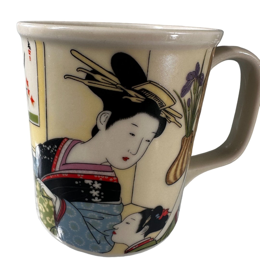 Japanese Geisha Girl Tea Cup Music Scroll Ceramic Traditional - Etsy