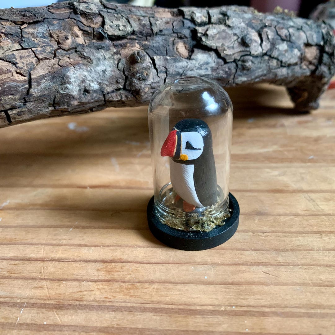 Puffin Tiny Bell Jar, Faux Taxidermy, Polymer Clay Bird and Lichen ...