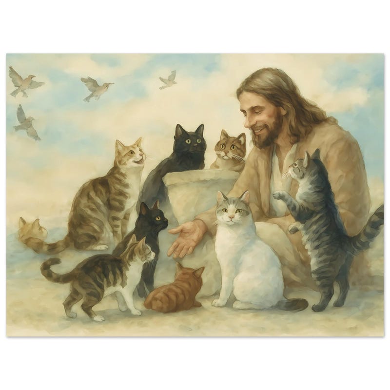 Jesus With Cat - Etsy