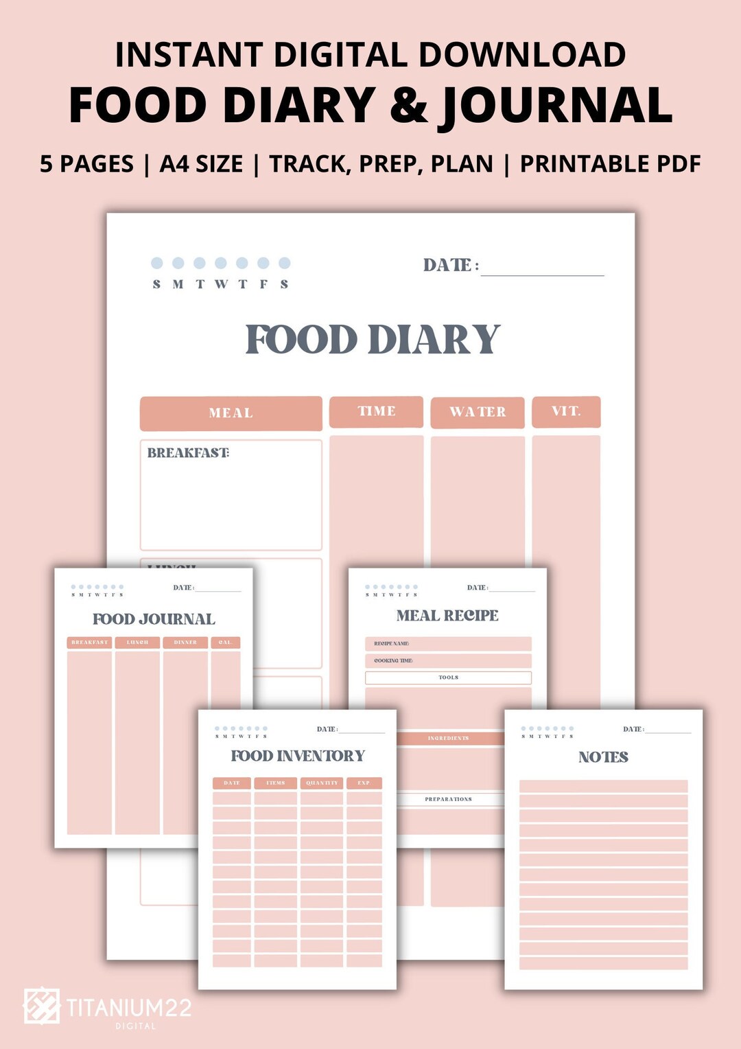 Digital Food Diary (includes Food Diary, Meal Recipe Card, Food ...