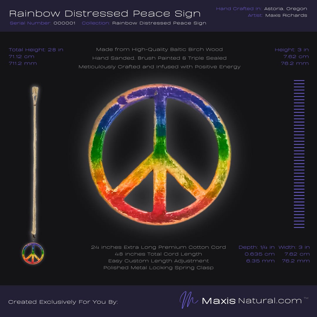 Distressed Rainbow Peace Sign Necklace (000001) - Etsy