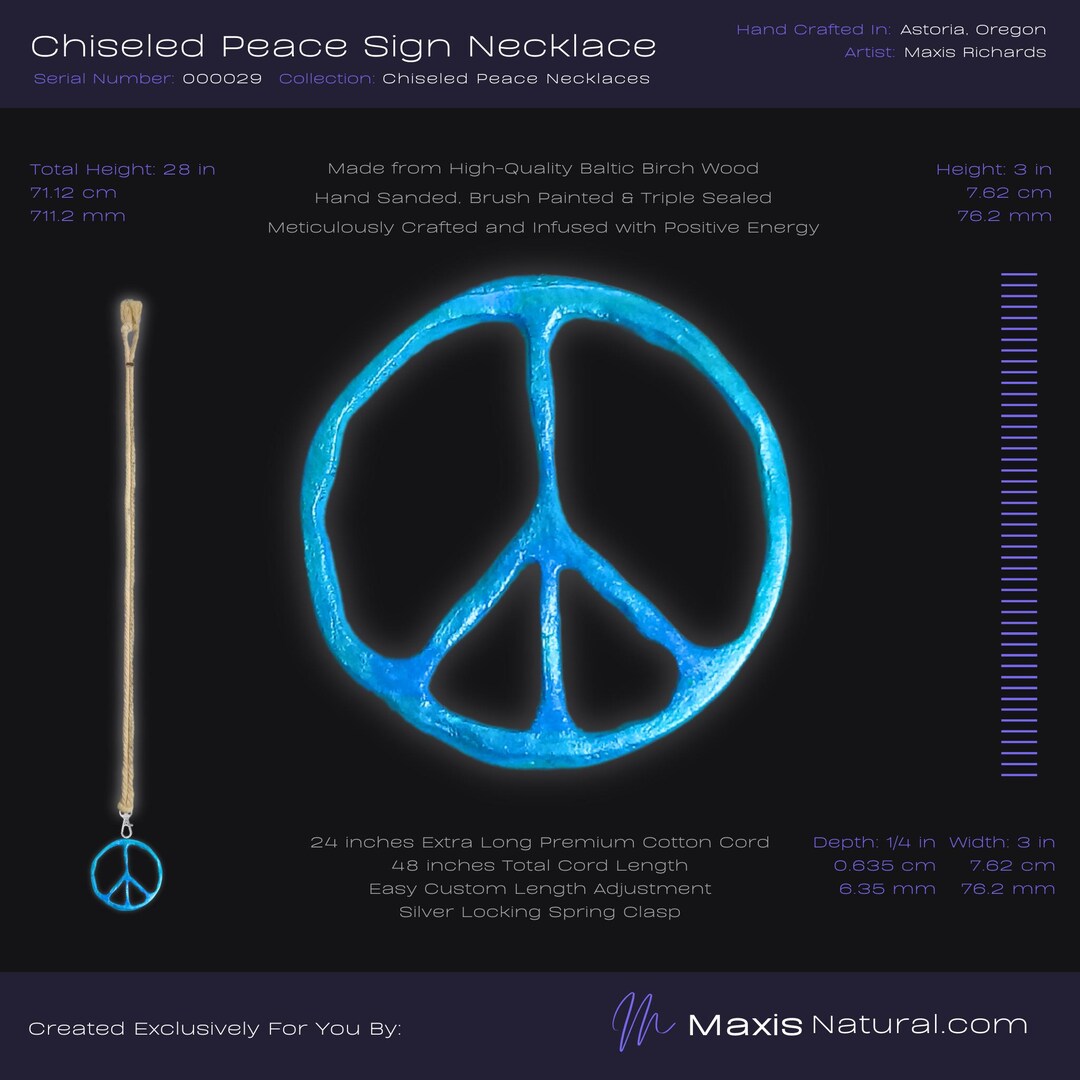 Chiseled Peace Sign Necklace Teal 000029 - Etsy