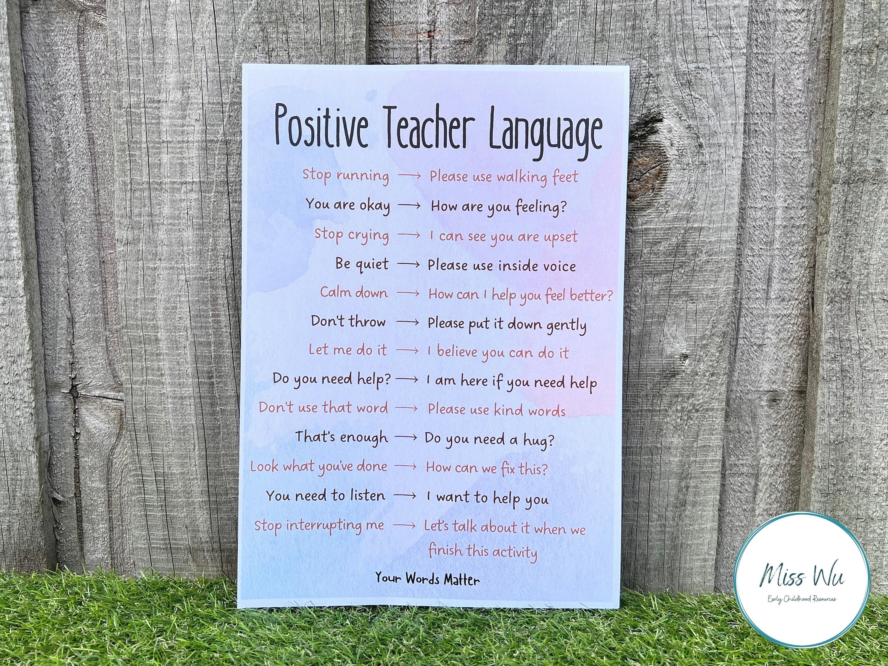 Positive Teacher Language Poster, Calming Classroom Decor (digital ...