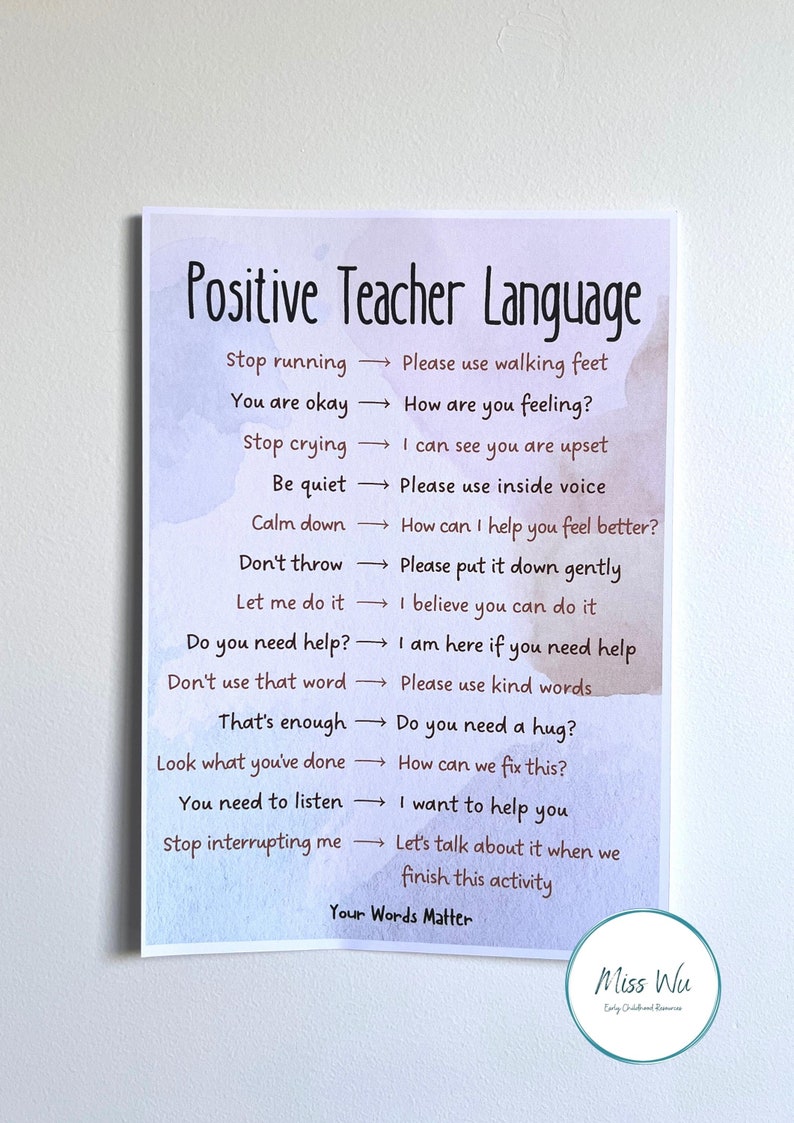 Positive Teacher Language Poster, Calming Classroom Decor (digital ...