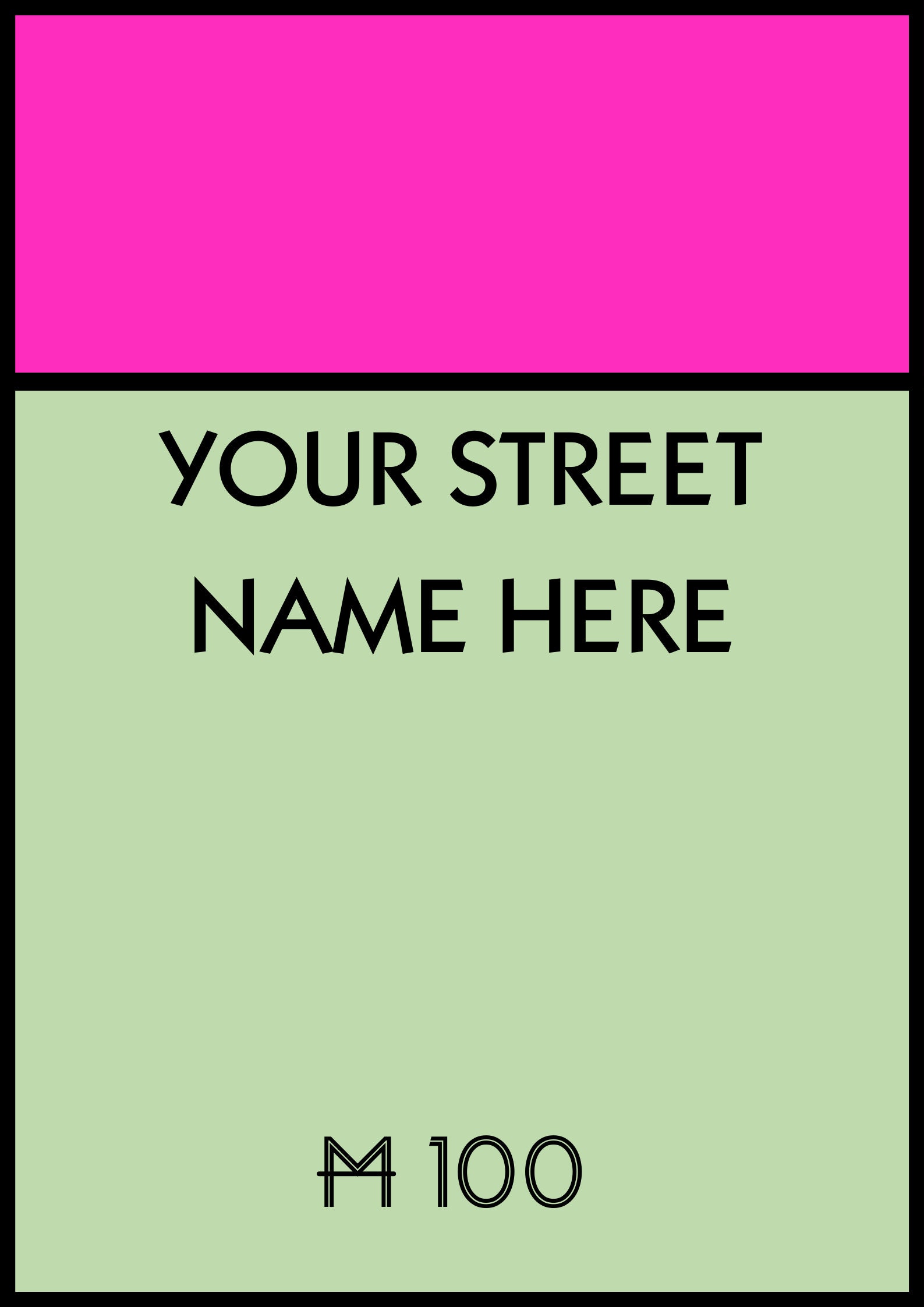 Digital Print Monopoly Street Card FULLY CUSTOM! Colour, Name, Price ...