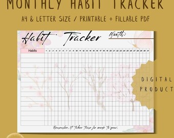 Monthly Habit Tracker Printable Landscape, Habit Tracker Template ...