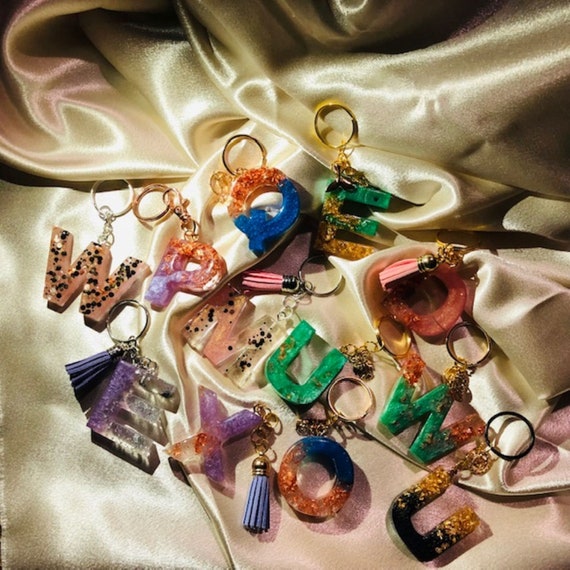 Resin Initial Keychain Resin Letter Keychain Gold Keychain - Etsy