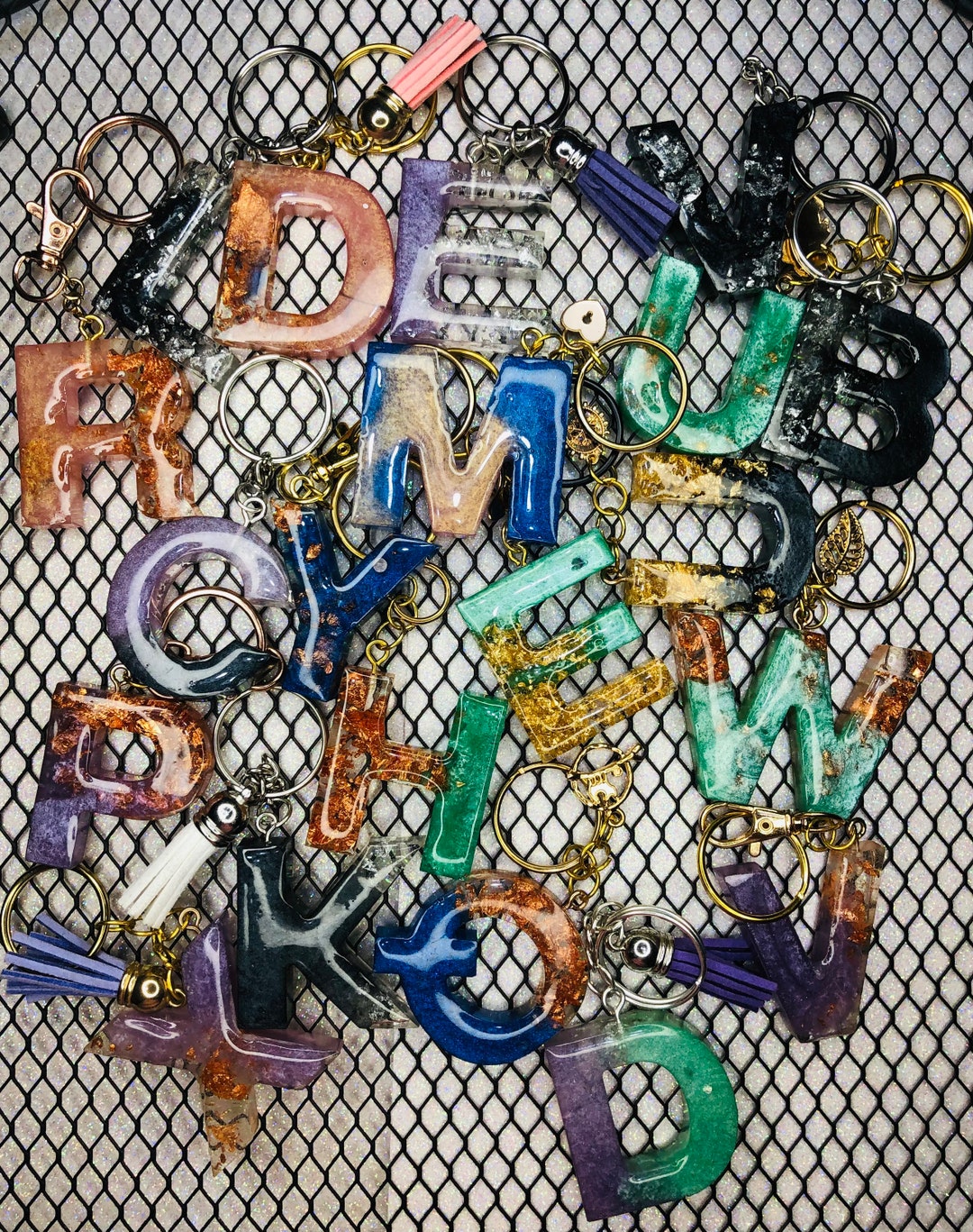Resin Initial Keychain | Resin Letter Keychain | Gold Keychain | Silver ...