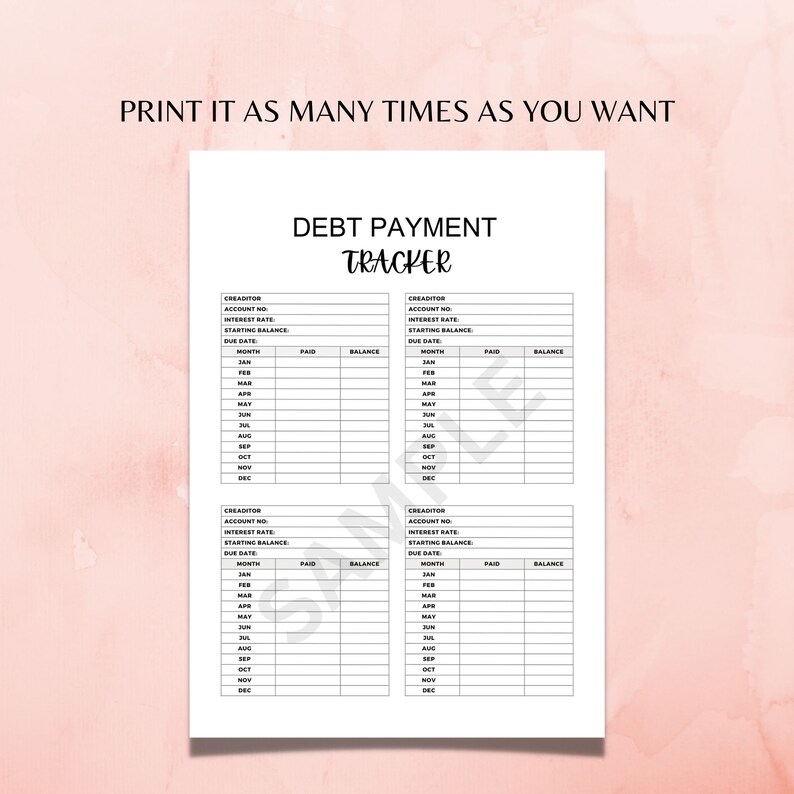 Printable Debt Tracker, Monthly Budget, Monthly Debt Log, Expense Log ...