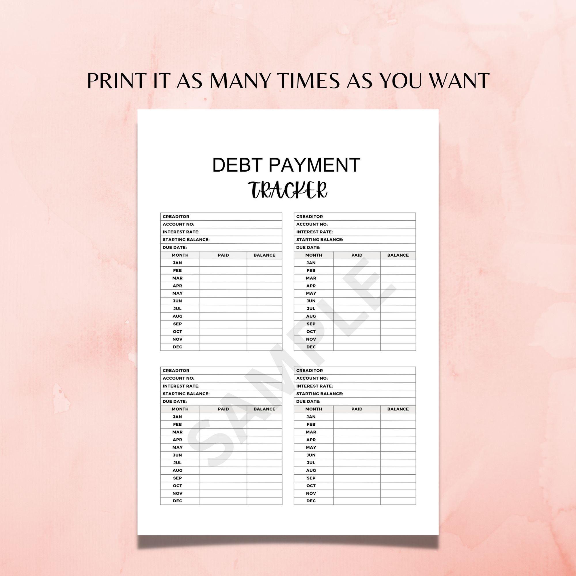 Printable Debt Tracker, Monthly Budget, Monthly Debt Log, Expense Log ...