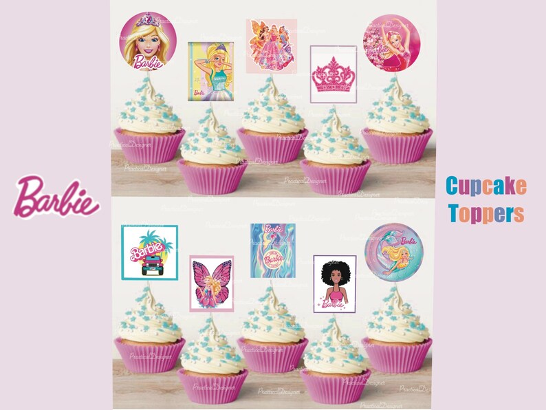 Printable Barbie Inspired Cupcake Toppers, DIY Party Decor, Barbie ...