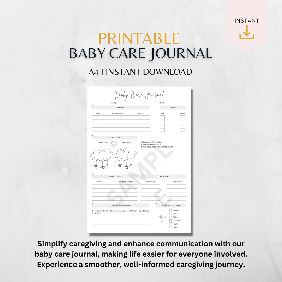 Printable Baby Care Jornal, Babysitter Care Log, Baby Record, Children ...