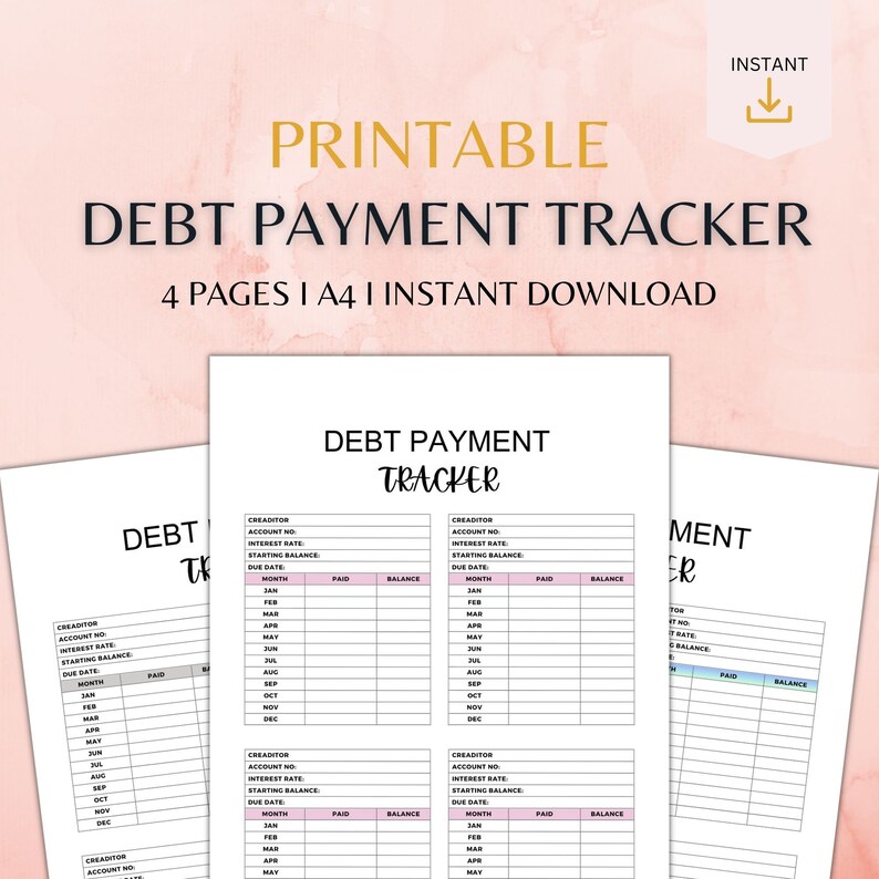 Printable Debt Tracker, Monthly Budget, Monthly Debt Log, Expense Log ...