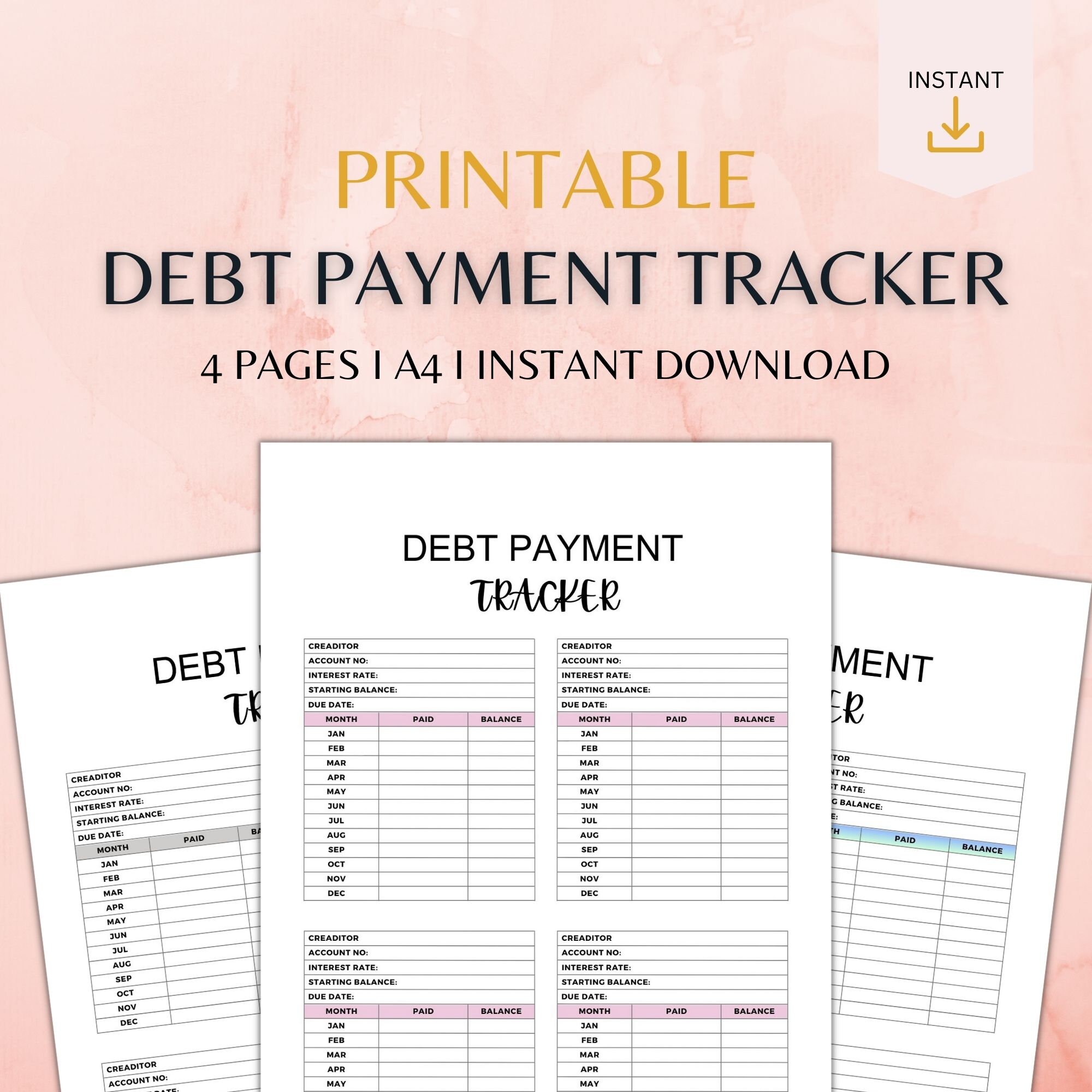 Printable Debt Tracker, Monthly Budget, Monthly Debt Log, Expense Log ...