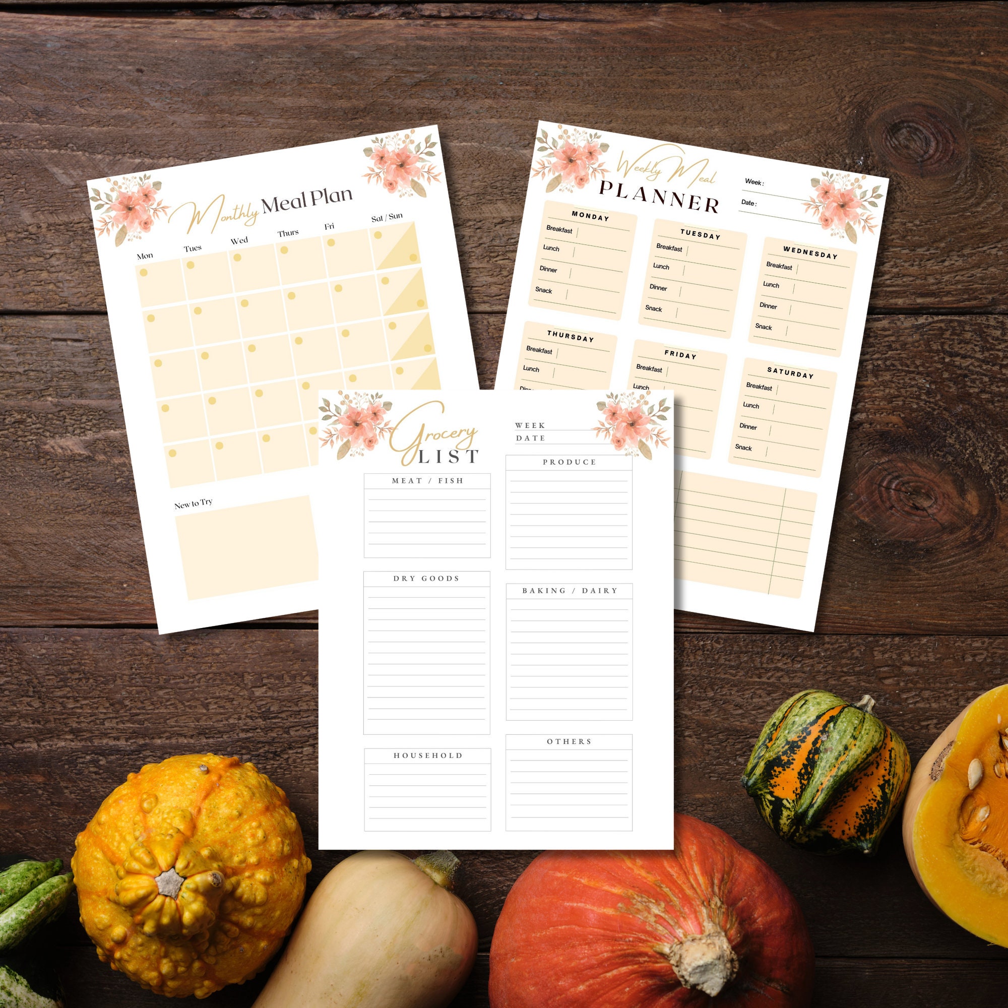 Printable Meal Planner Bundle, Grocery List, Meal Calendar, Instant ...