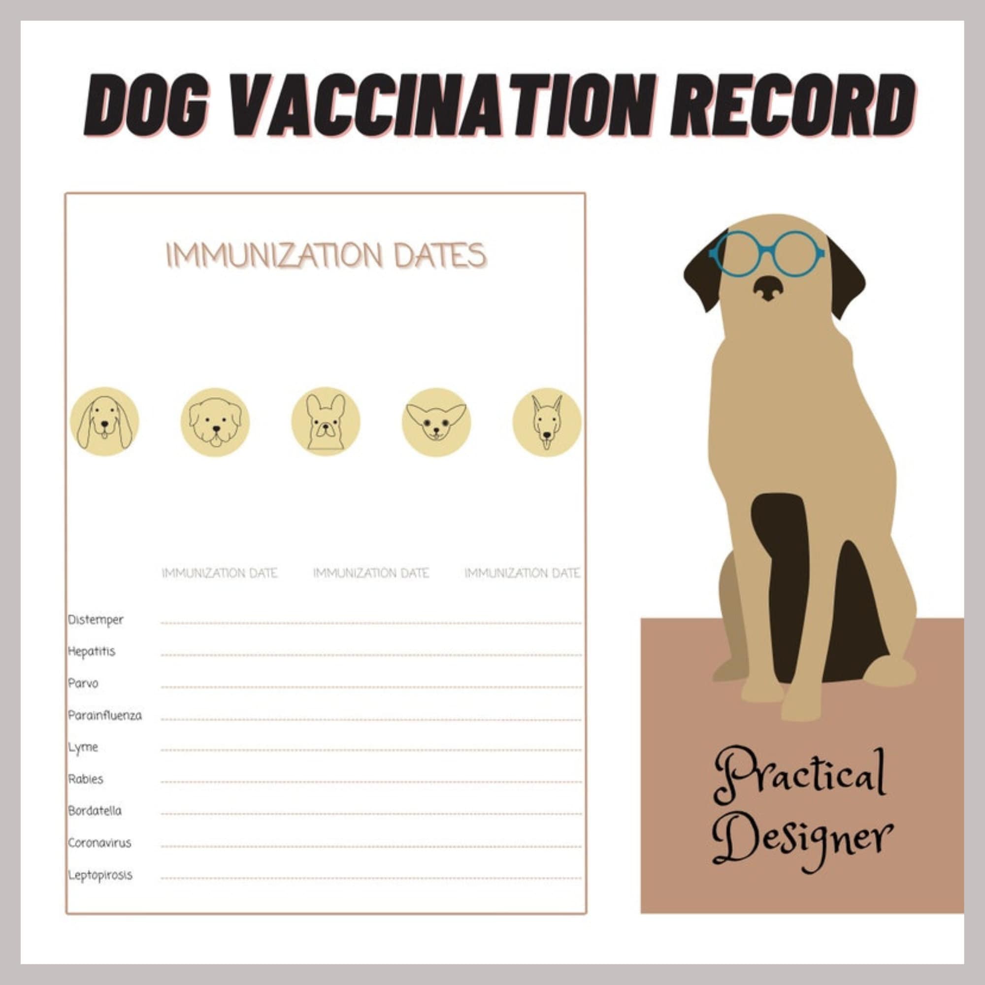 Printable Pet Vaccination Record, Dog Vaccination, Dog Health Care Log ...
