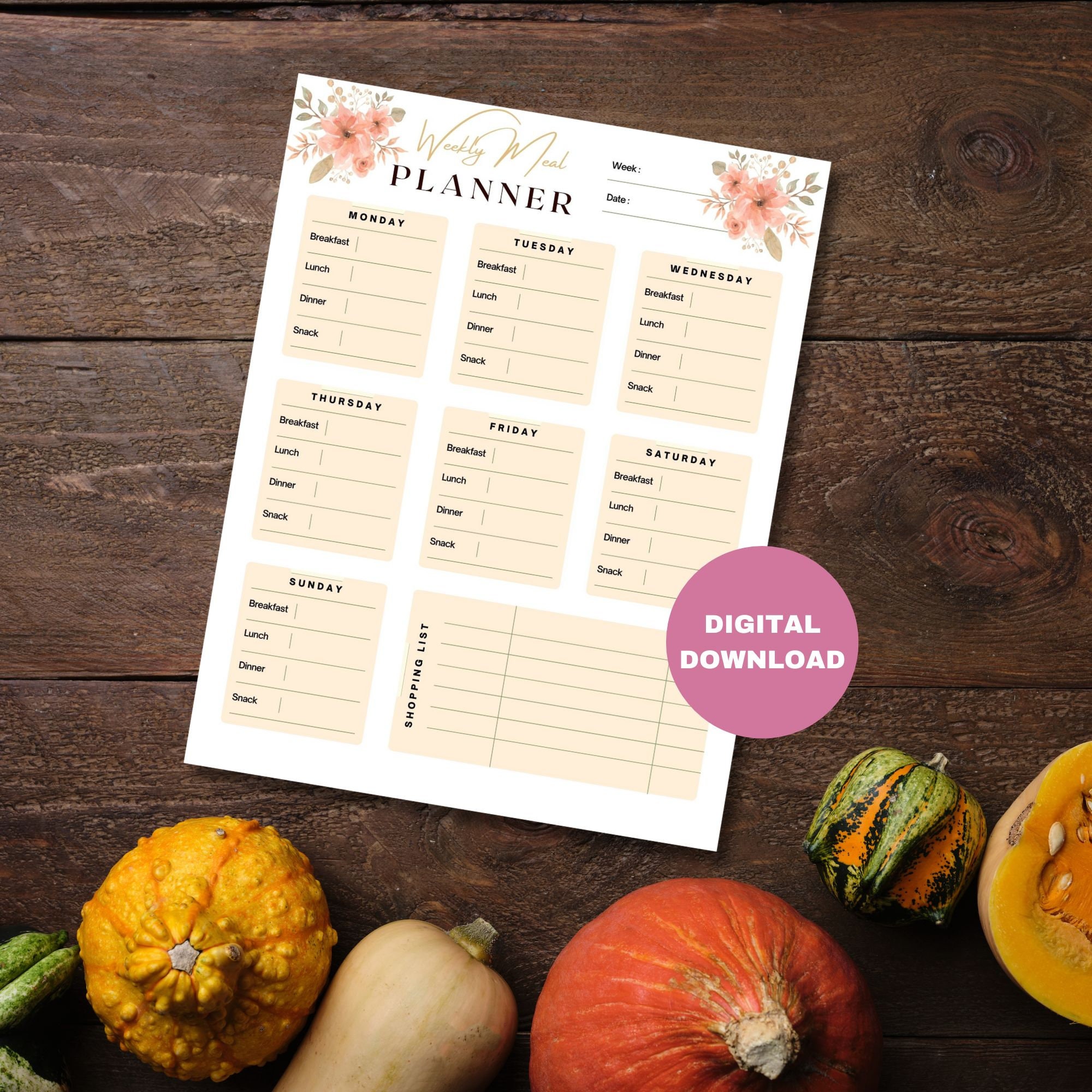 Printable Meal Planner Bundle, Grocery List, Meal Calendar, Instant ...