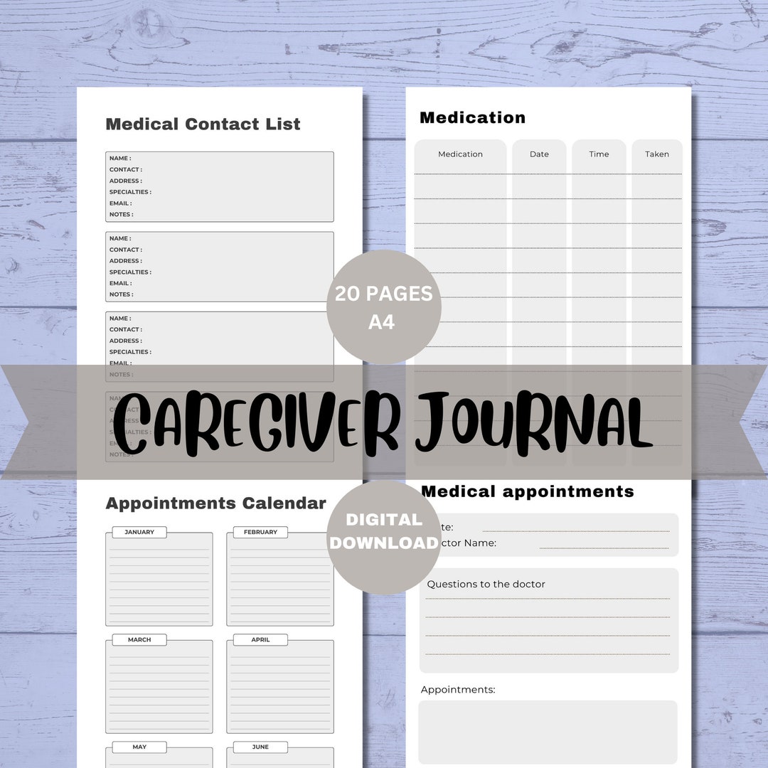 Printable Caregiver Journal, Caregiver Record, Caregiver Daily Log ...