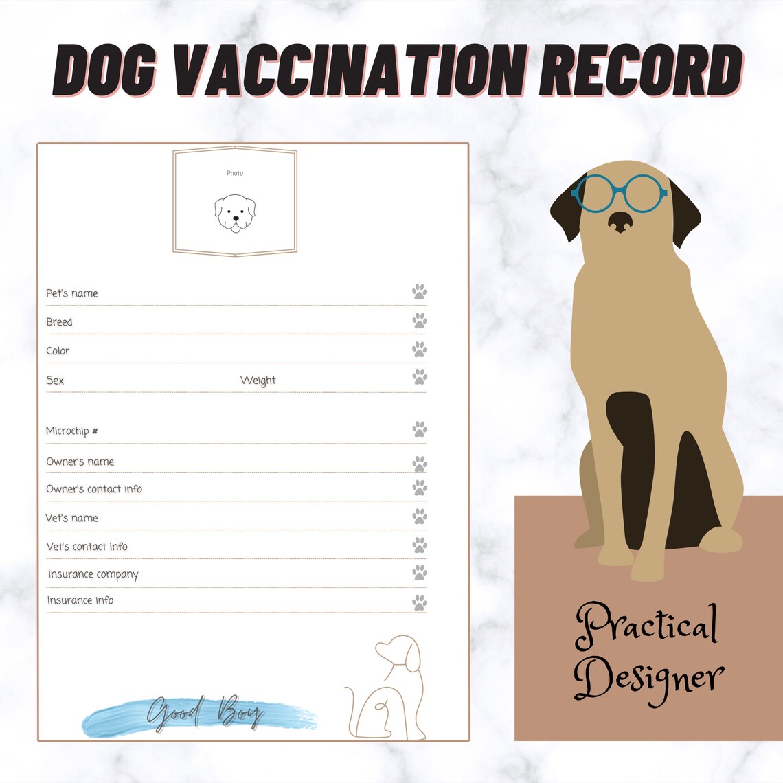 Printable Pet Vaccination Record, Dog Vaccination, Dog Health Care Log ...