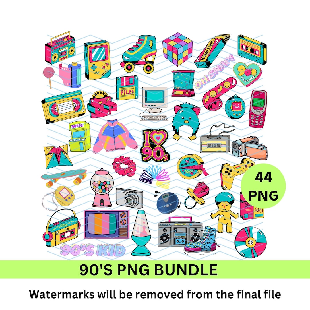 90's PNG Bundle, Retro Png, 90's Clipart, Groovy Clipart, 44 Png 90's ...