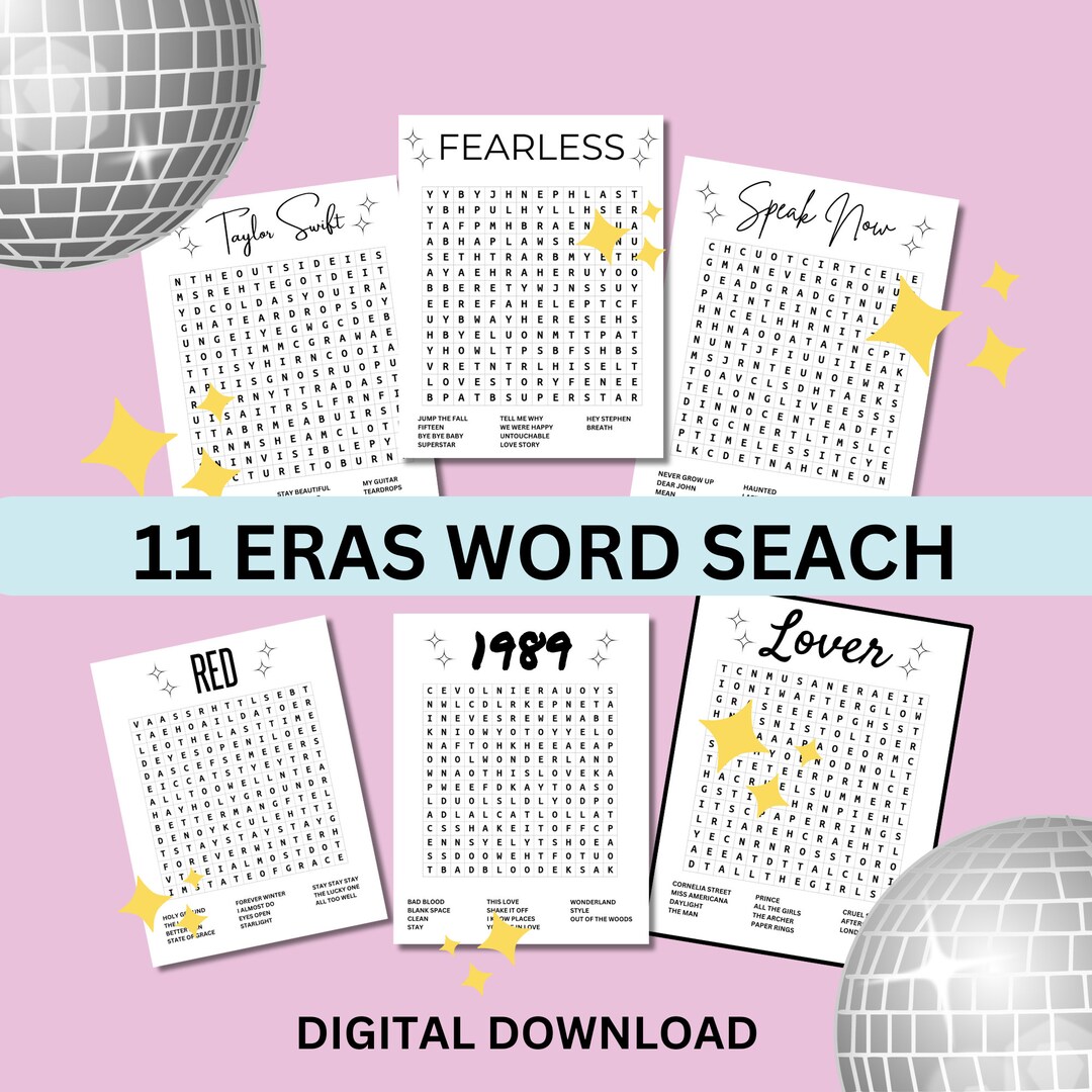 Eras Word Search, Singer 11 Eras, Digital Download , Eras Party Games ...