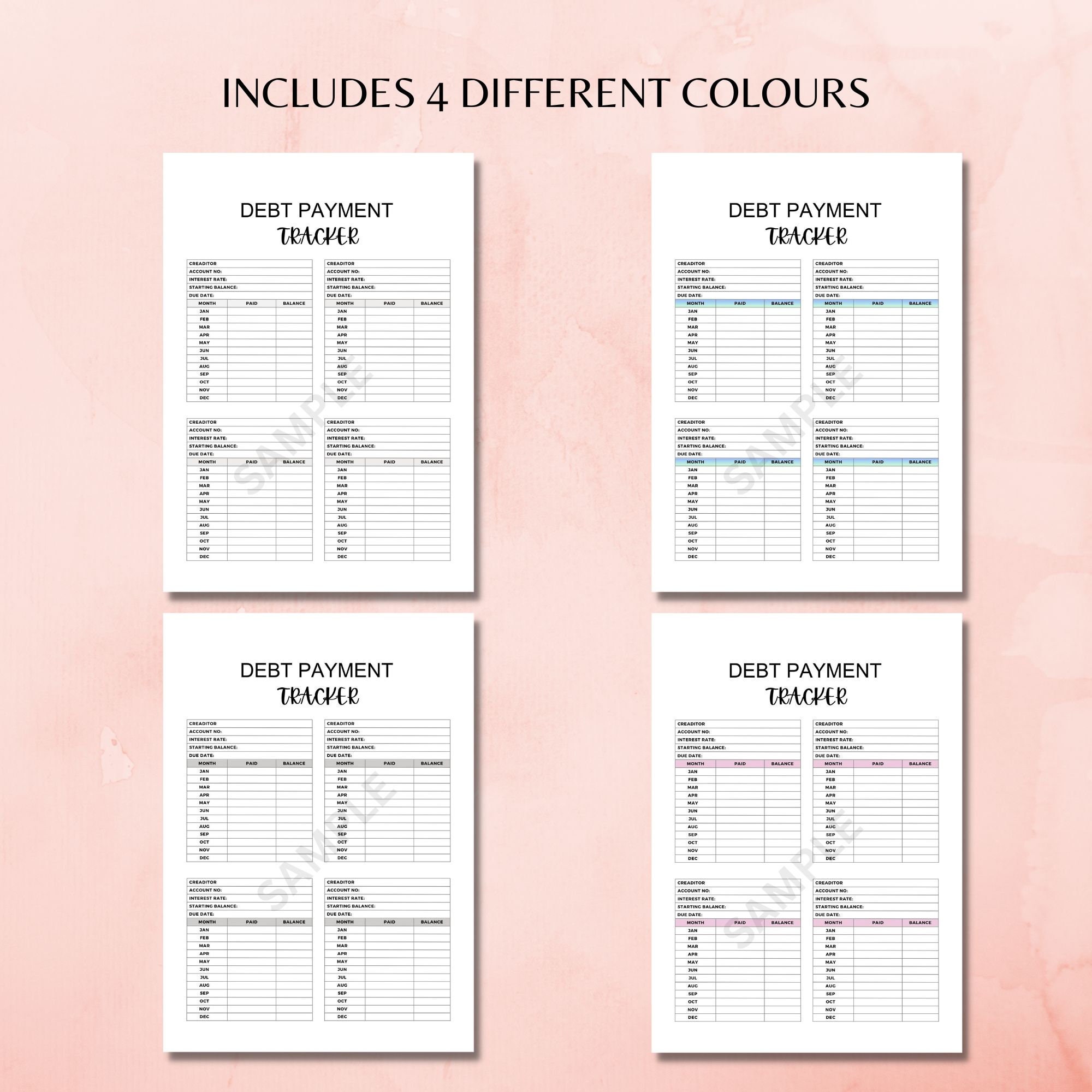 Printable Debt Tracker, Monthly Budget, Monthly Debt Log, Expense Log ...