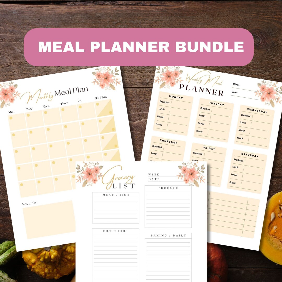 Printable Meal Planner Bundle, Grocery List, Meal Calendar, Instant ...