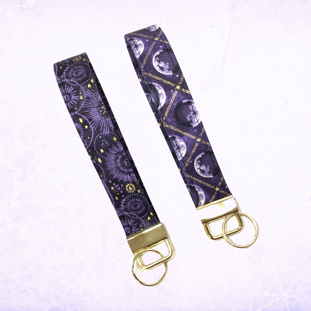 Zodiac Keychain Wristlet Moon Phases Key Fob Fabric Key - Etsy