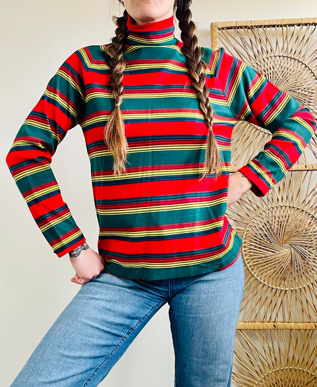 Vintage 1970s Disco Mod Long Sleeve Multi-colored Striped High - Etsy