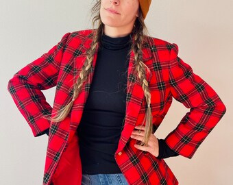 Red Tartan Plaid Blazer - Etsy