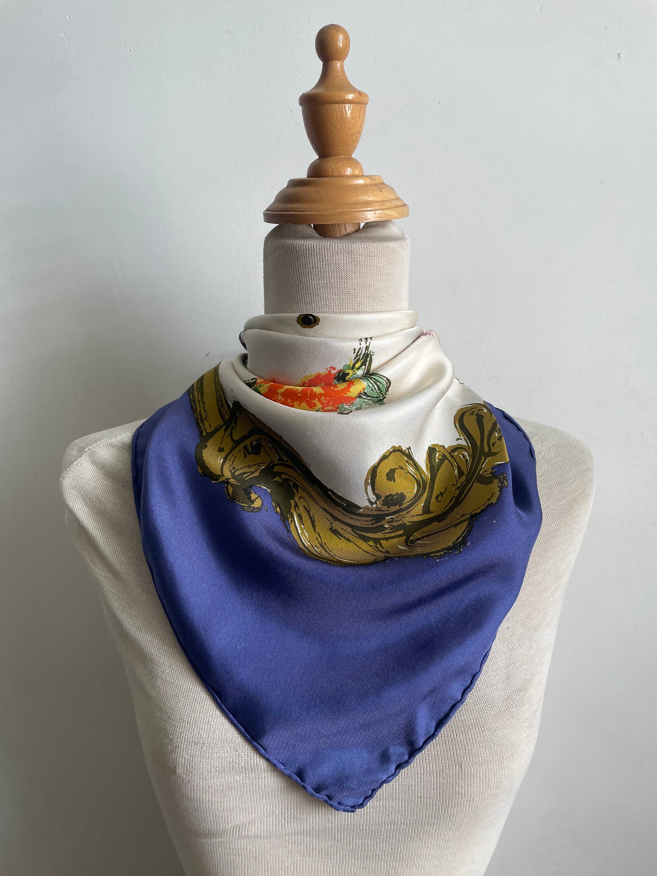 Vintage Christian Dior Floral Clock Silk Scarf Neckscarf Accessories ...