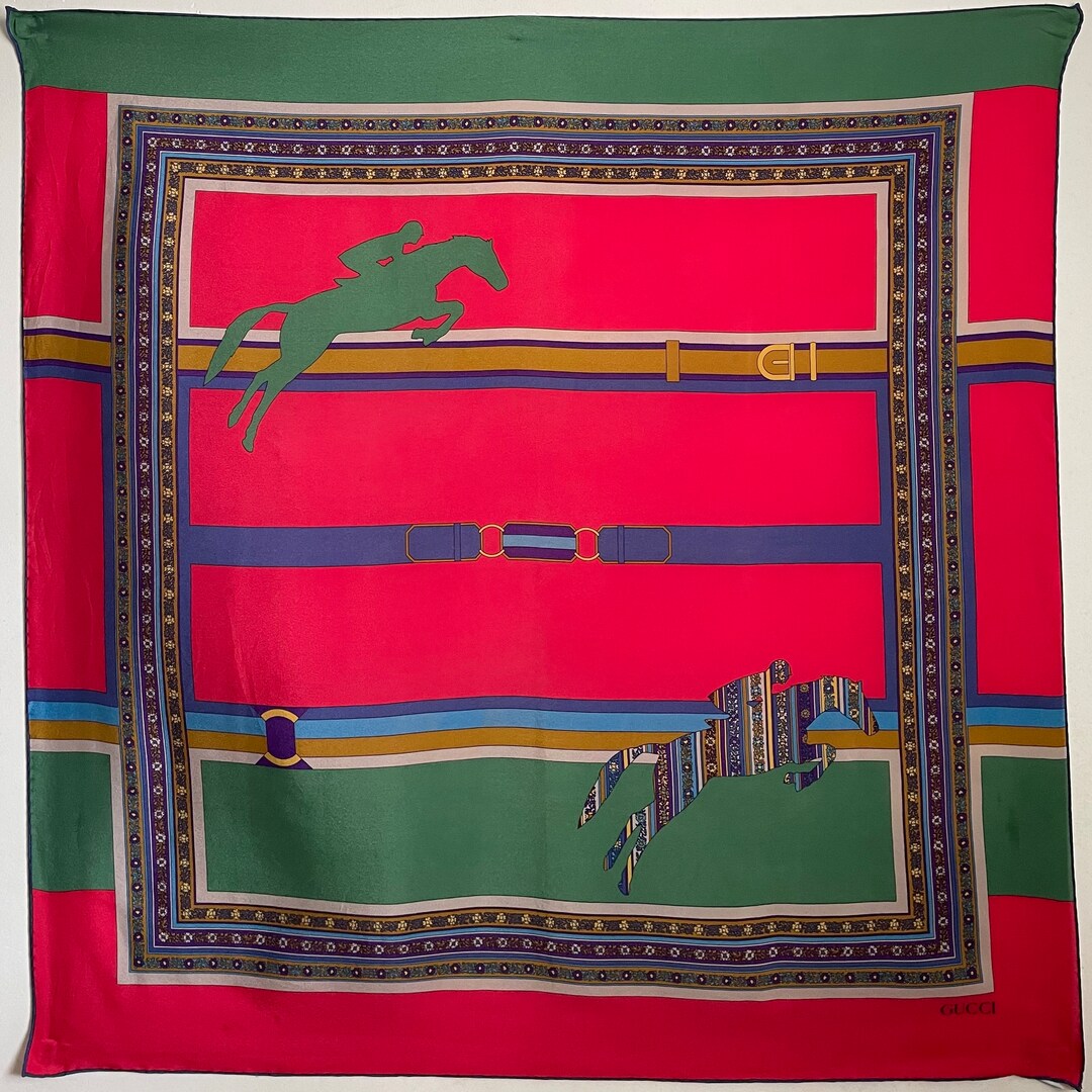 Vintage Gucci Equestrian Horse Silk Scarf Neckscarf Muffler Accessories ...