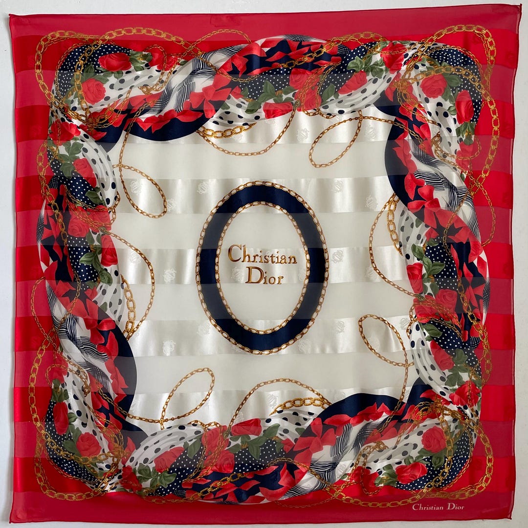Vintage Christian Dior in Red Silk Scarf Neckscarf Headscarf ...
