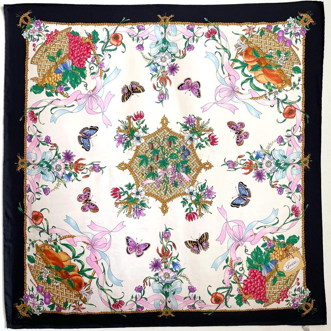 Vintage Gucci Floral Fruit Basket Silk Scarf Neckscarf Muffler ...
