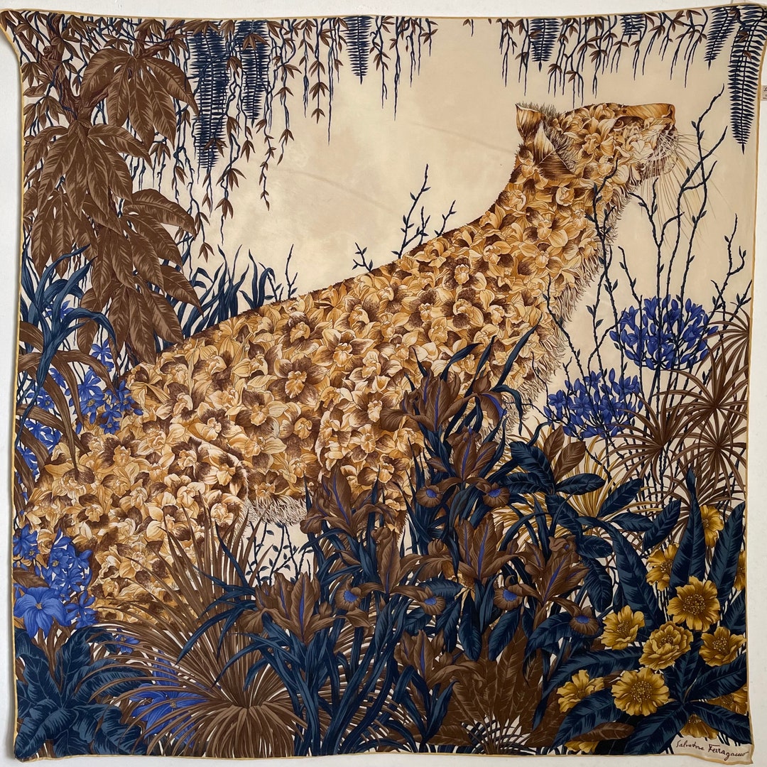 Vintage Salvatore Ferragamo Leopard in Jungle Silk Scarf Neckscarf ...