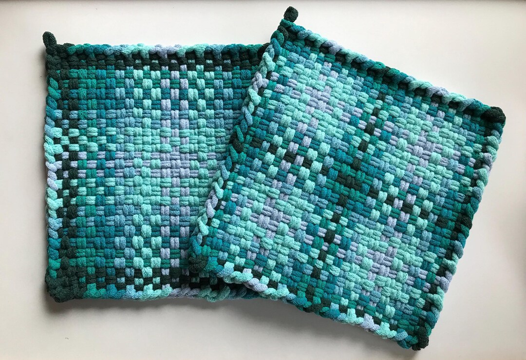 Set of Two Large 8” Square Trivets / Potholders—-100% Cotton—handmade ...