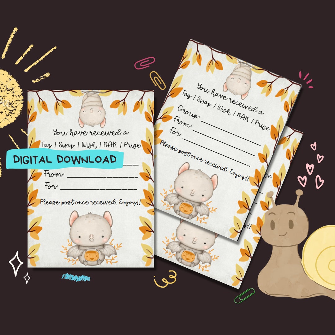 Autumn Bat PDF Digital Download, Print at Home Tag Inserts, Penpal ...