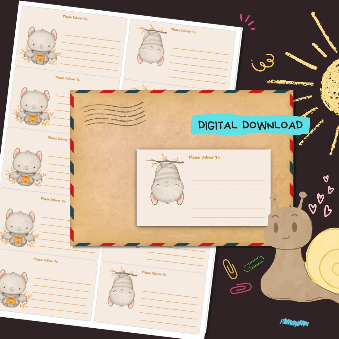 Autumn Bat Printable PDT Labels Please Deliver to Sticker Sheet PDF ...